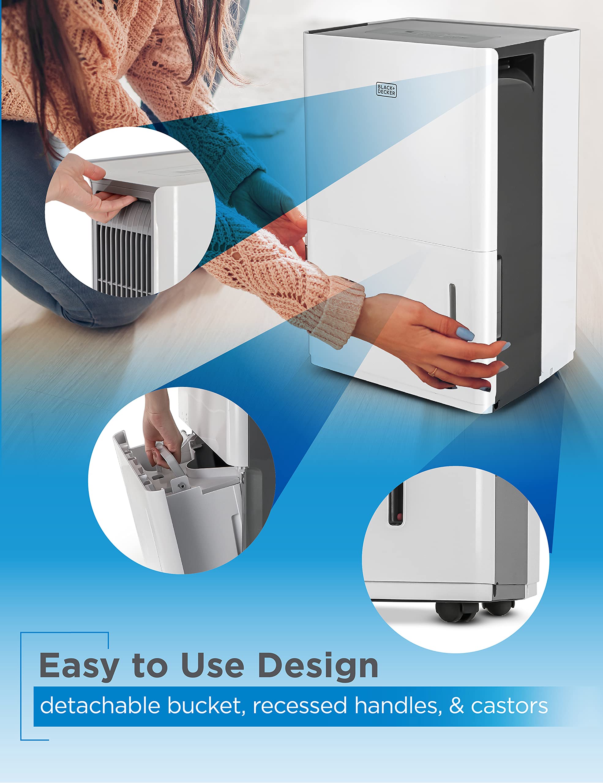 BLACK+DECKER 1500 Sq. Ft. Dehumidifier for Medium to Large Spaces and Basements, Energy Star Certified, BD22MWSA