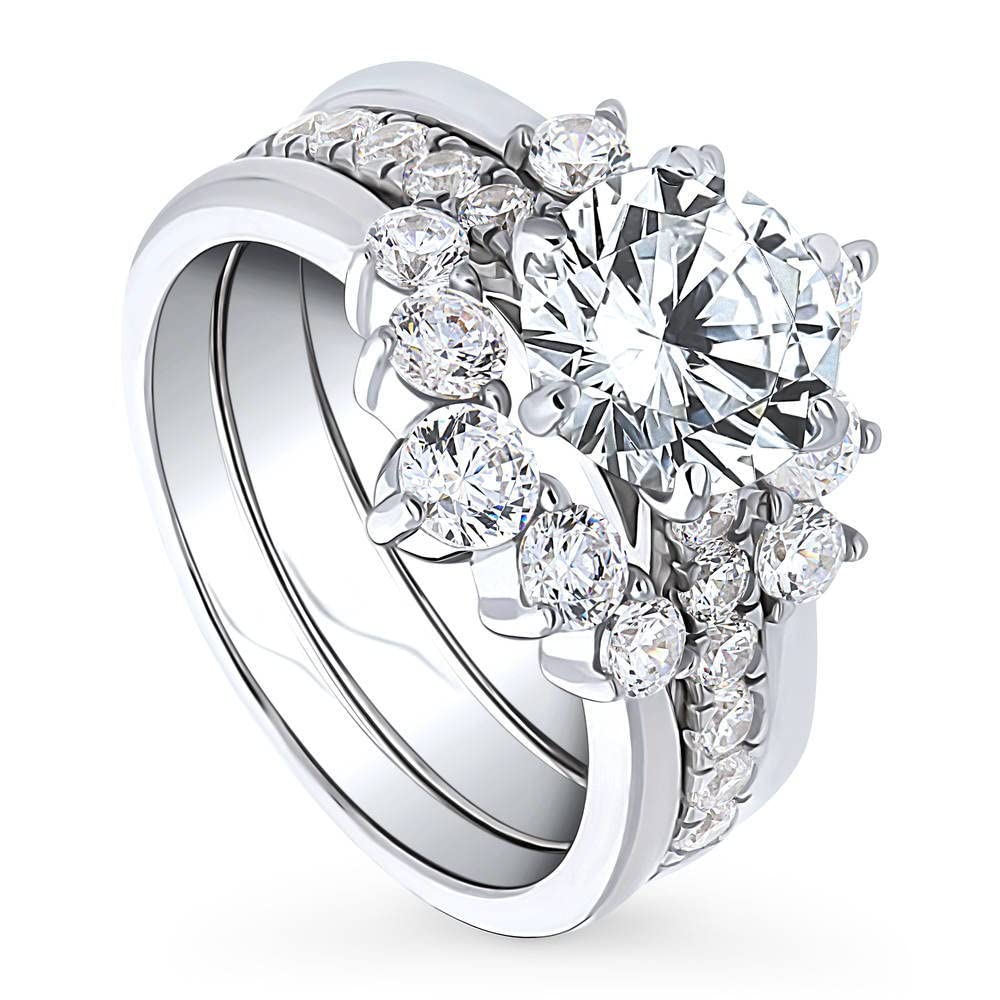 BERRICLE Sterling Silver 5-Stone Wedding Engagement Rings Cubic Zirconia CZ Solitaire Ring Set for Women, Rhodium Plated Size 6