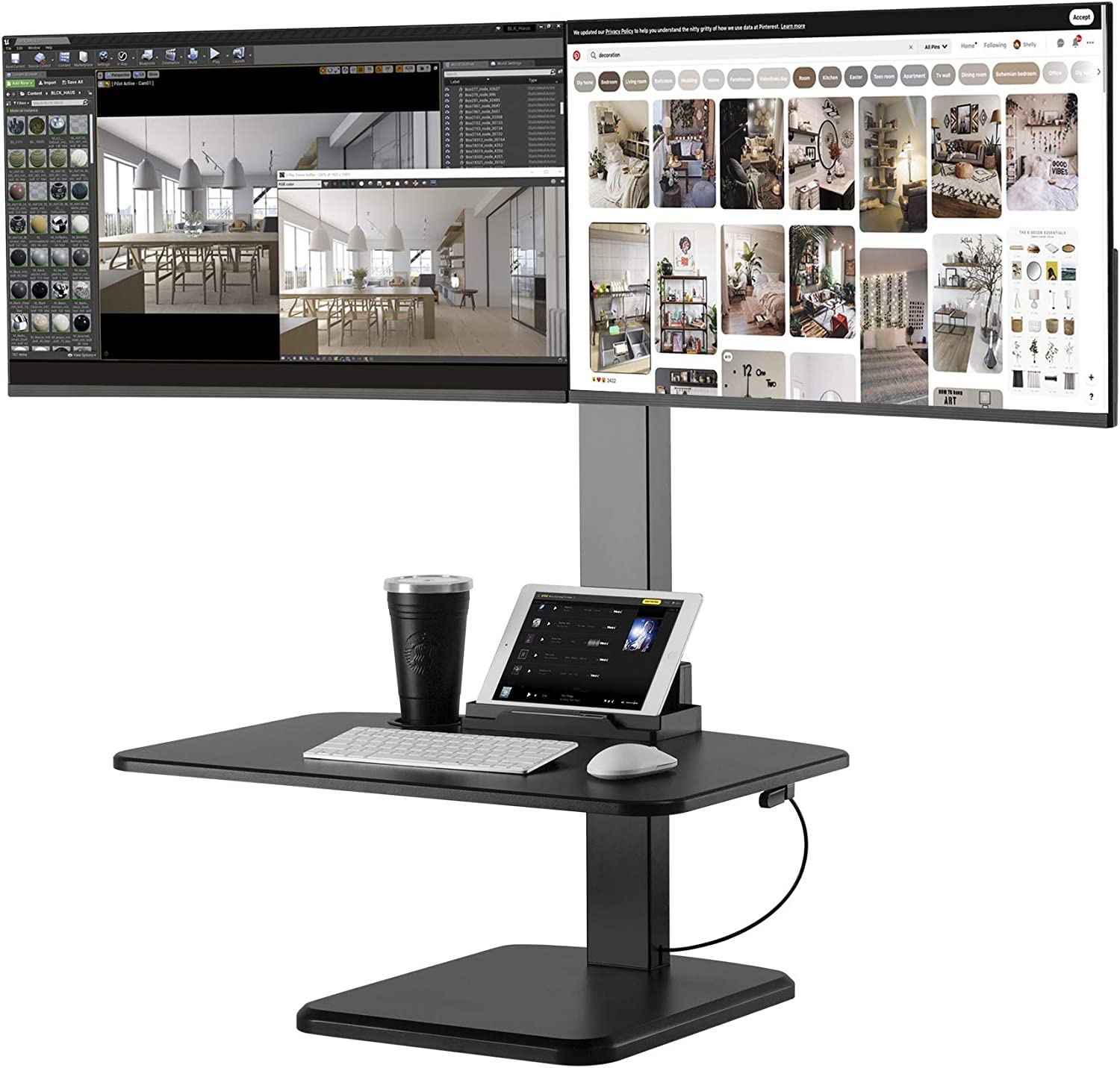 AVLT Dual 32" Monitor Gas Spring Height Adjustable Standing Desk Converter with 28"x 18.9" Spacious Worksurface Sit to Stand Table Sturdy Small Footprint