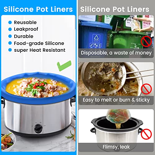 MQFORU Silicone Slow Cooker Liners fit Crockpot 6-8 Quart, 2 Pack Divider Silicone Liners for Crock Pot, BPA Free/Leakproof/Dishwasher Safe, for Most 6-8QT Oval Shape Cooking Liner