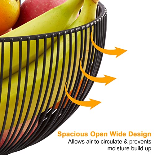 Glory to you Fruit Bowls for Kitchen Counter, Metal Wire Fruit Basket, Black Round Holder Storage for Vegetable Snack Bread Serving Candy Table Dining