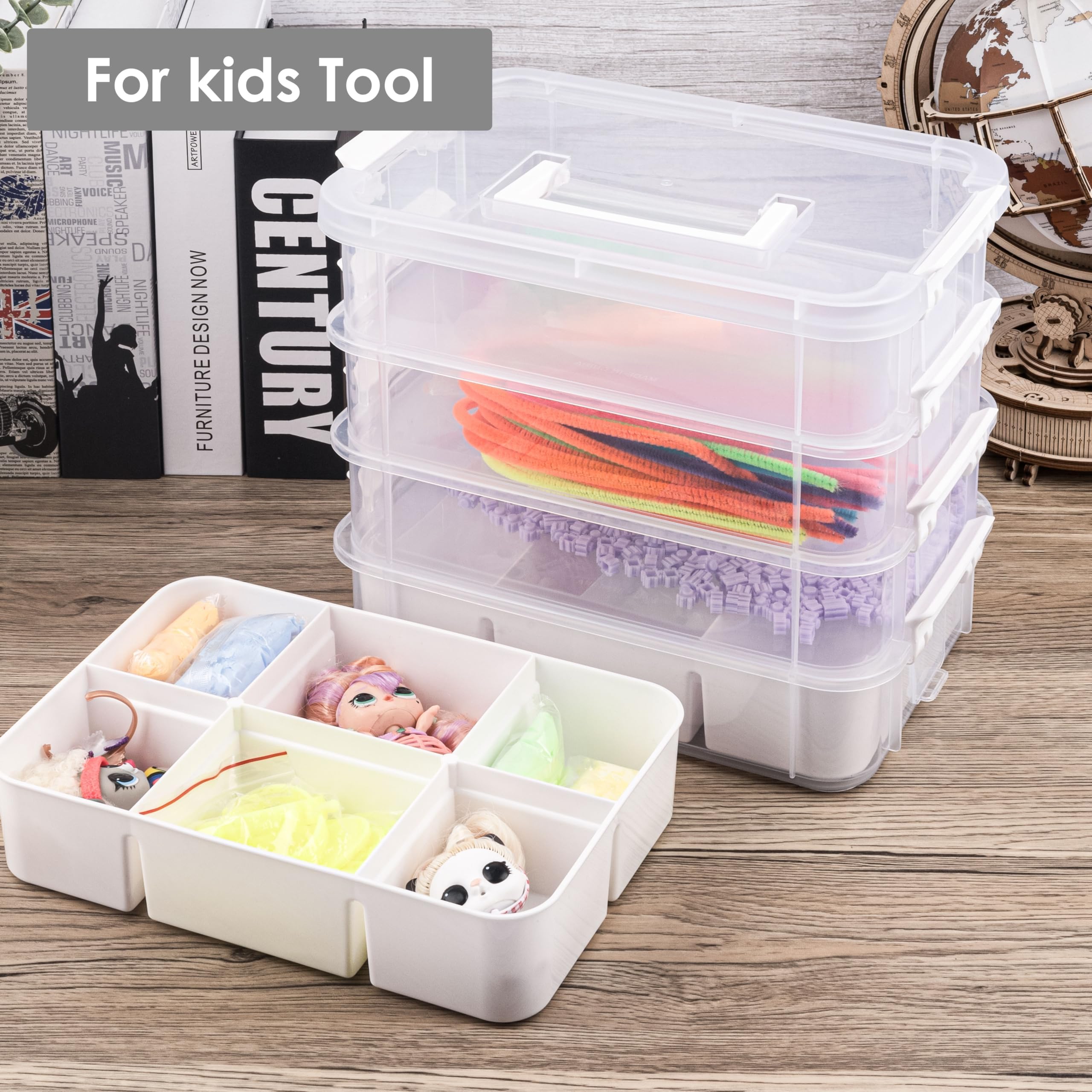 CraftGenes Plastic Storage Bins β 4-Layer Durable Storage Containers for Arts and Crafts Supplies with 2 Removable Trays for Seasonal Decor, Tool, Office Supplies, Art, Craft Supplies, Sewing Utility