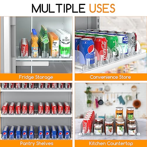 Drink Organizer for Fridge: Self Pushing Soda Can Dispenser for Refrigerator with Double Spring Beverage Pusher Glide Width Adjustable Soda Can Organizer for Kitchen Pantry White 3 Rows