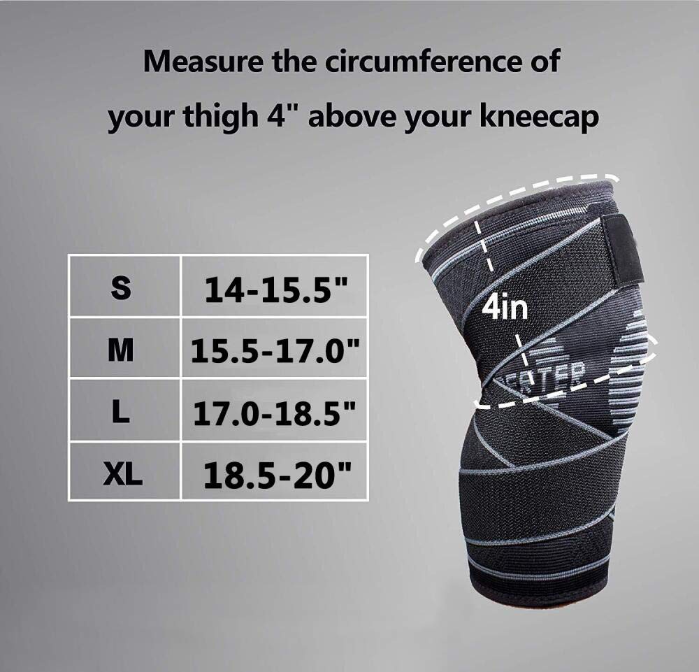 BERTER Knee Brace for Men Women - Compression Sleeve Non-Slip for Running, Hiking, Soccer, Basketball for Meniscus Tear Arthritis ACL Single Wrap (Update Compression Straps Version, X-Large)