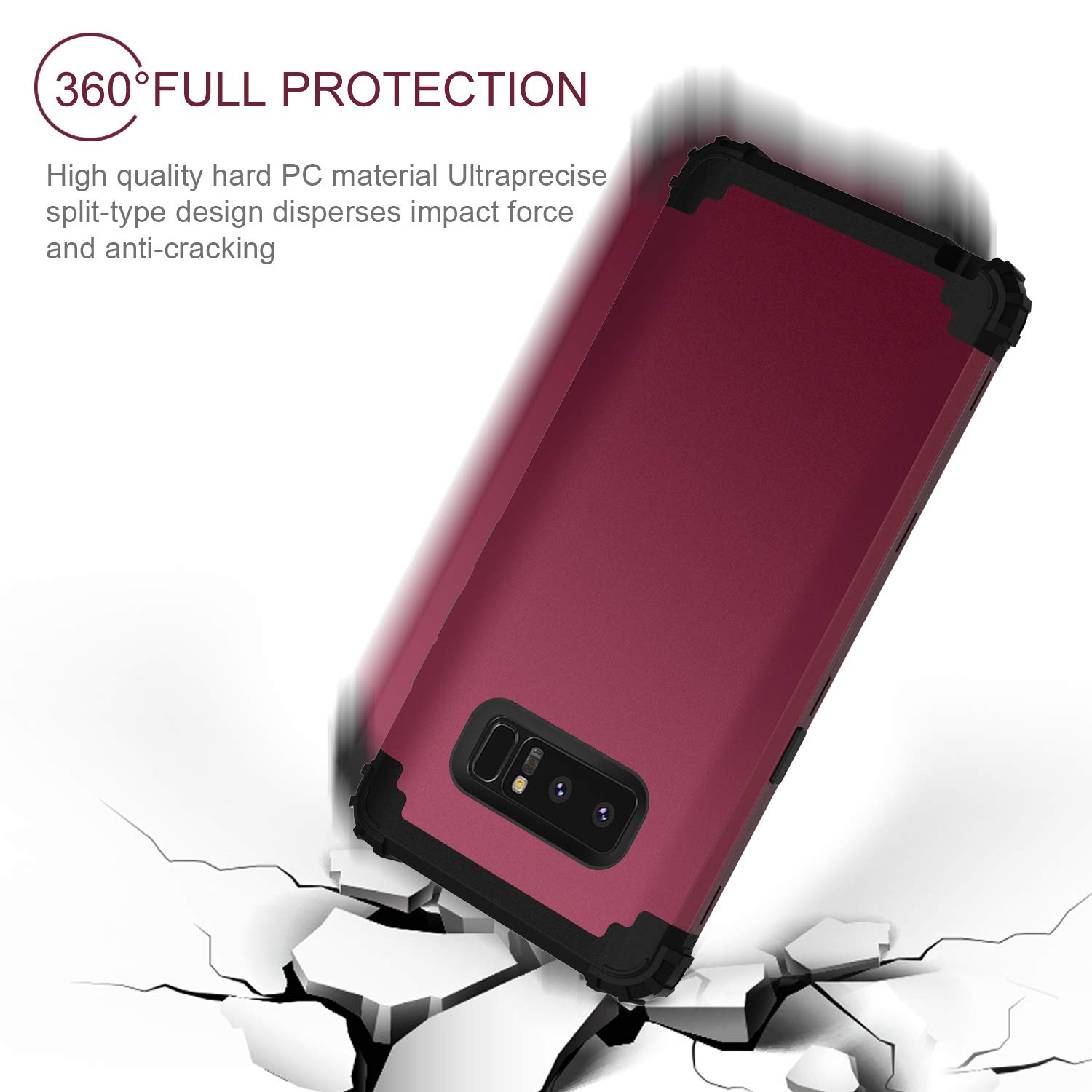 BENTOBEN Samsung Galaxy Note 8 Case, Note 8 Phone Case, 3 in 1 Heavy Duty Hybrid Hard PC Soft Silicone Bumper Shockproof Anti Slip Protective Cases for Samsung Galaxy Note 8 (2017 Released), Wine Red