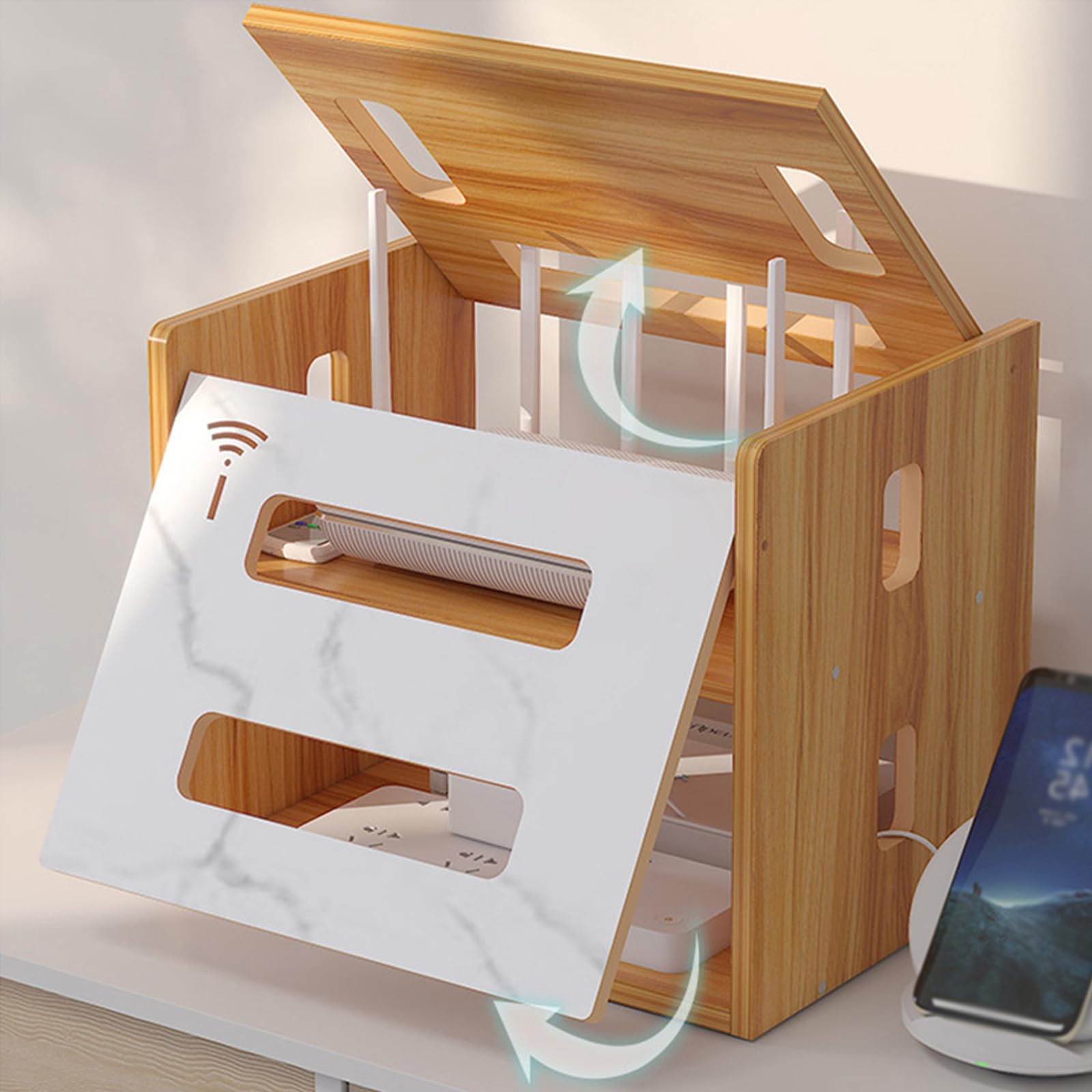 CHSSHCRZH Wall Mount WiFi Router Storage Box Router Shelf,PVC Cable Modem Management Box,Hider Cord Management Container Desk Bedroom Decorative,B,M