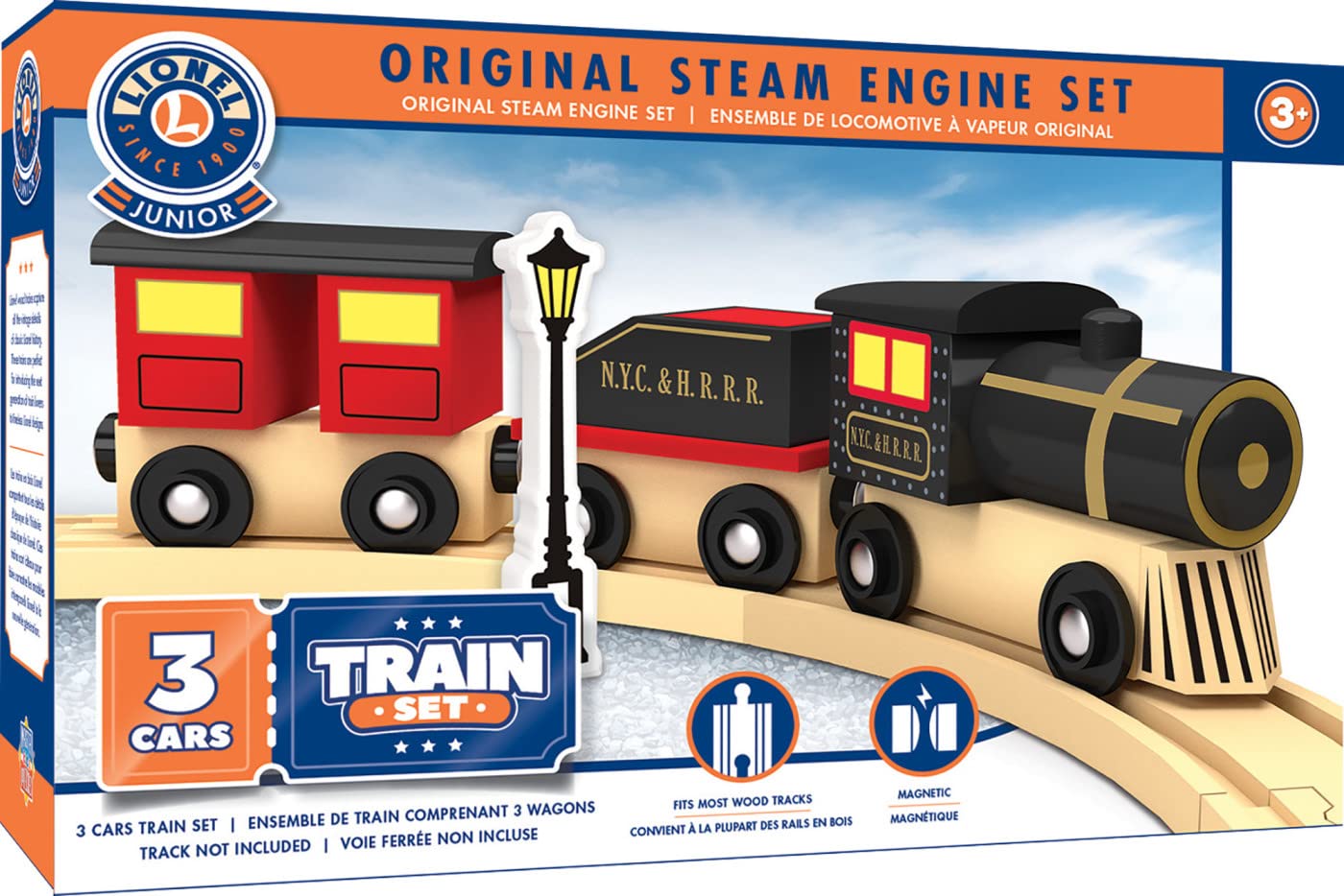 MasterPieces Wood Train Sets - Lionel Original Steam Engine 3 Piece Train Set - Officially Licensed Toddler & Kids Toy