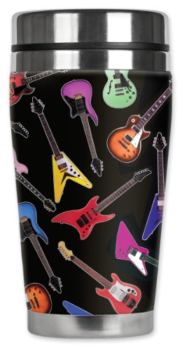Mugzie Electric Guitars Travel Mug with Insulated Wetsuit Cover, 16 oz, Black