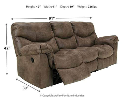 Signature Design by Ashley Alzena Faux Leather Oversized Manual Reclining Sofa, Brown