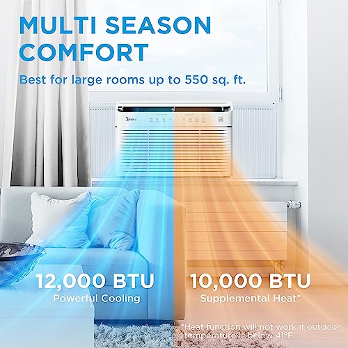 Midea 12000 BTU Smart Inverter Air Conditioner Window Unit with Heat and Dehumidifier β Cools up to 550 Sq. Ft., Energy Star Rated, Quiet Operation, Electronic Controls, Remote Control, White