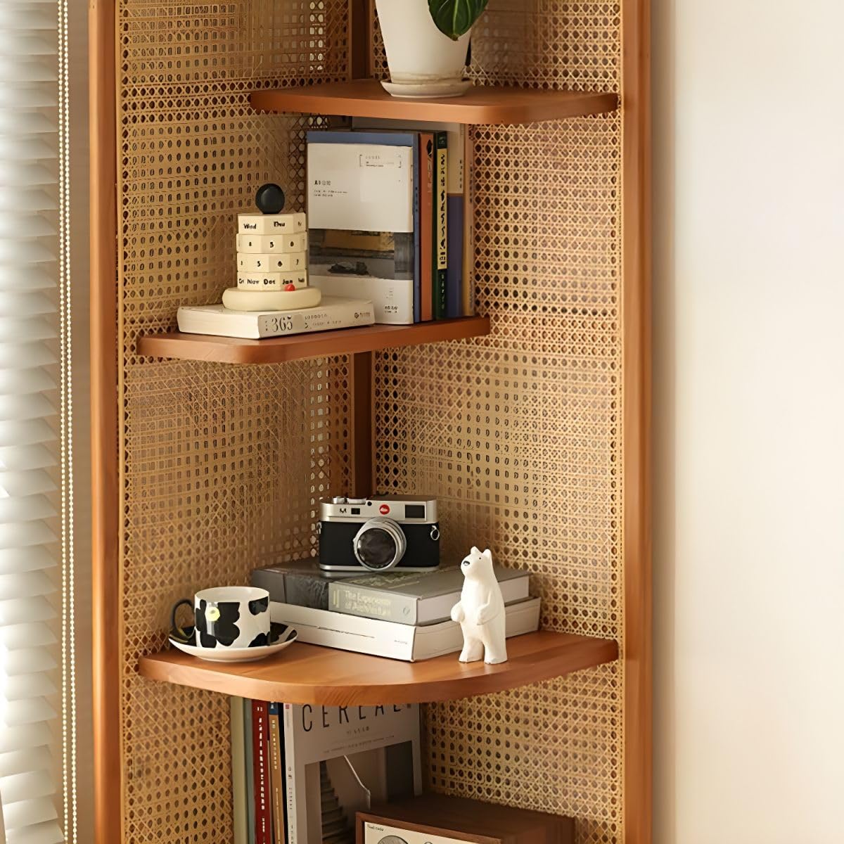 CraftThink 4-Tier Corner Shelf, Tall Corner Accent Chest Display Storage Rack with Counter Top and Multiple Shelves for Living Room Bedroom Home Office, Cherry