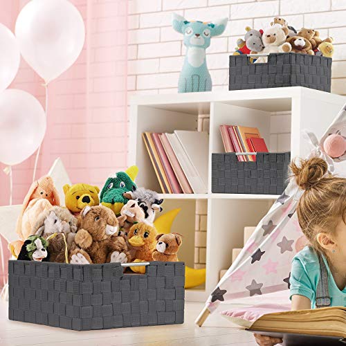 Sorbus Storage Box Woven Basket Bin Container Tote Cube Organizer Set Stackable Storage Basket Woven Strap Shelf Organizer Built-In Carry Handles (Gray)