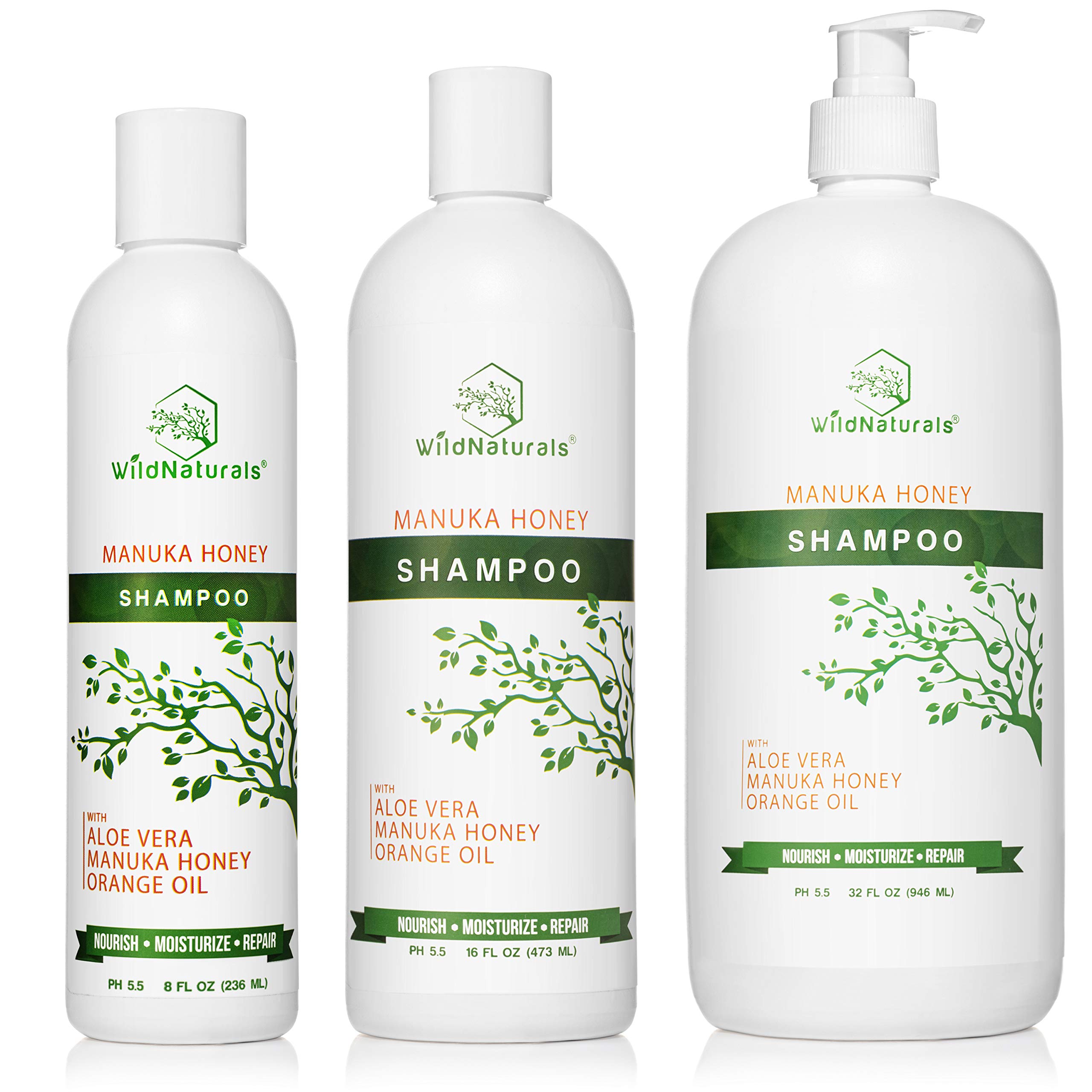 Wild Naturals Manuka Honey Shampoo for Eczema & Psoriasis – Hydrating Sulfate-Free Shampoo with Aloe Vera & Coconut Oil – Moisturizing Shampoo for Dry, Itchy Scalp