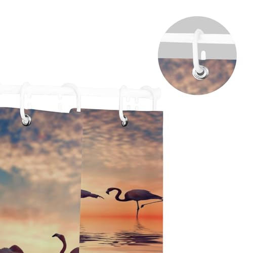 BLuevi Sunset Flamingos Shower Curtain for Bathroom Waterproof Fabric with Hooks 72x72 Inch