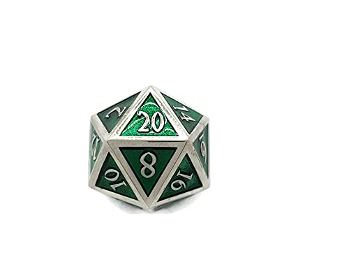 Green Metal D20 F*** Dice Critical Fail F 20 Sided Die Set DND Silver Chrome Color Number for Role Playing Game Dungeons and Dragons D&D Pathfinder Shadowrun and Math Teaching