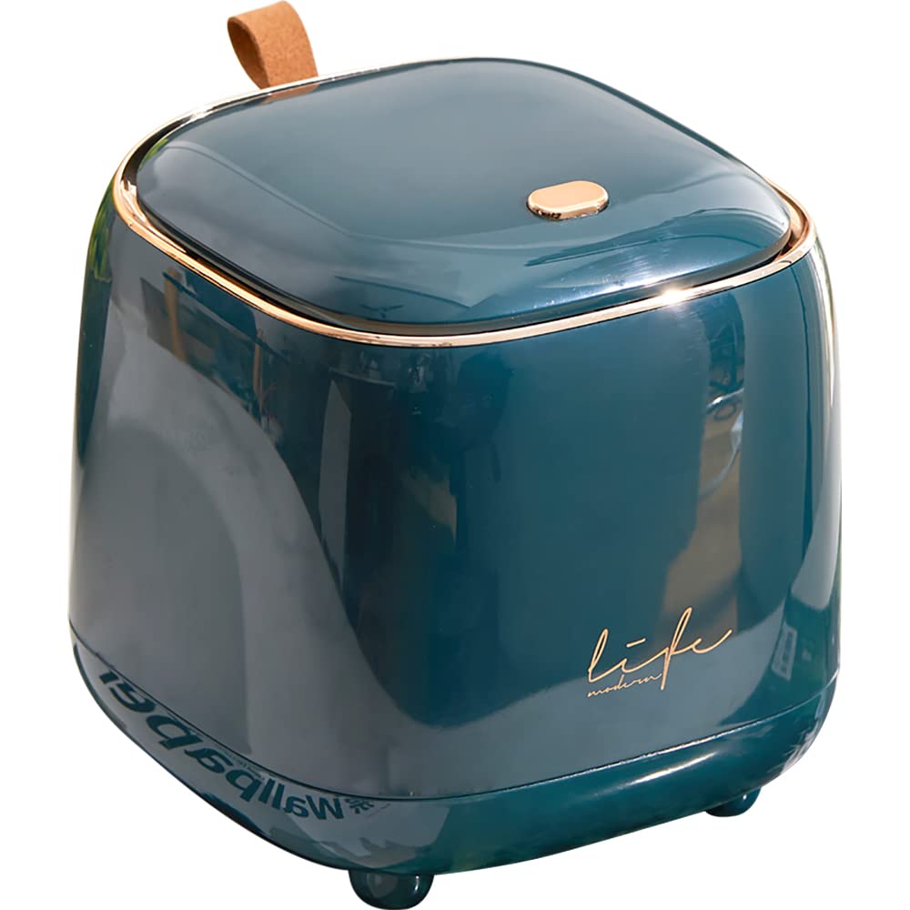 Thawella Mini Countertop Trash Can, 3L Capacity, Dark Green, Press Type, Removable Lid, Small Garbage Cans, Desktop Trash Can for Home, Office and Dressing Table