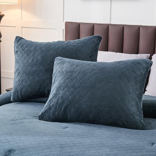 Cupocupa Velvet Comforter Set; 3 Pieces Ultra Soft Plush Warm Bedding Comforters ;Modern King Comforter Sets for Fall and Winter (Navy Blue King)