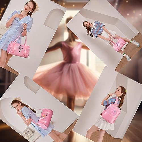 HICCUPfish Cute Toddler Ballet Dance Bag Princess Backpack Pink Shoulder Bag for little Girl (Long mesh)