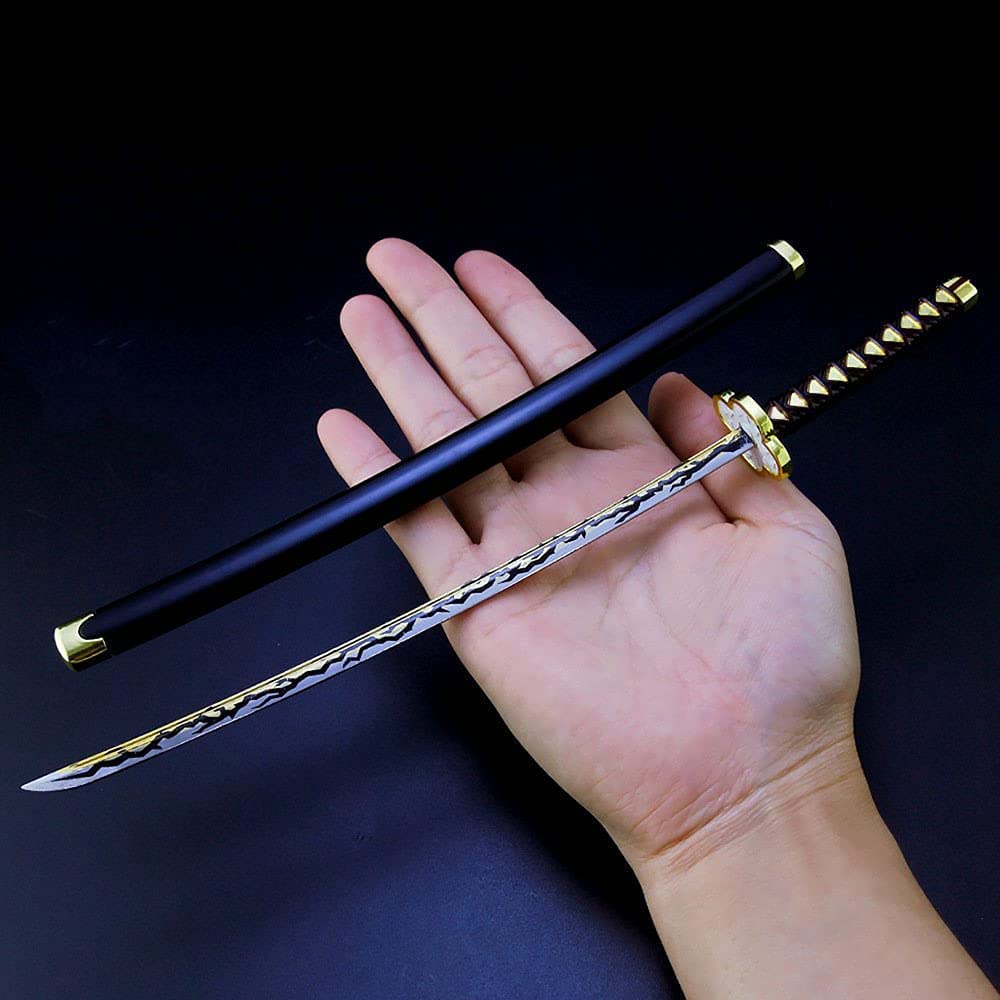 QISUO Demon Slayer Kaigaku Japanese Sword Toys,Katana Model Artificial Mini Metal Model Keychain Gift Toys, Black, 25.5cm
