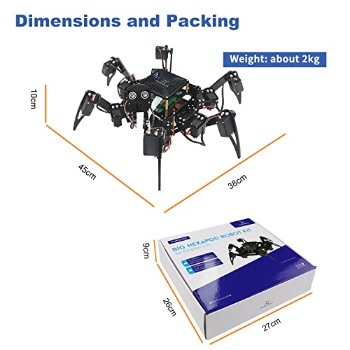 FREENOVE Big Hexapod Robot Kit for Raspberry Pi 4 B 3 B+ B A+, Walking, Self Balancing, Live Video, Face Recognition, Pan Tilt, Ultrasonic Ranging, Camera Servo (Raspberry Pi NOT Included)