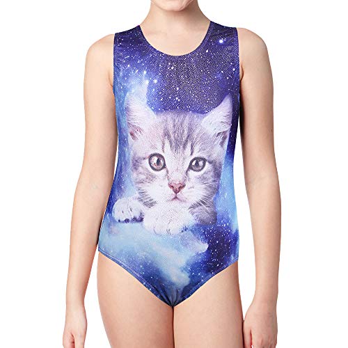 BAOHULU Girls Gymnastics Leotards Sparkle Print Athletic Clothes One Piece Dance Outfit B229_NavyCat_6A