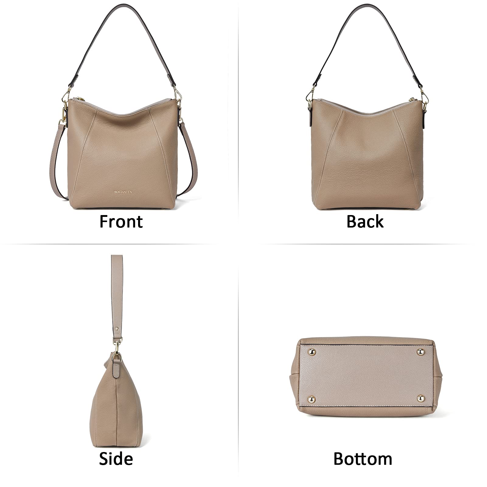 BOSTANTEN Leather Hobo Handbags Designer Purses for Women Shoulder Crossbody Bags Beige