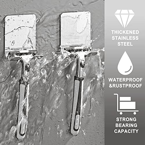 BYFU 8 Pack Adhesive Razor Hooks Shaver Hook Hanger, Heavy Duty Stainless Steel Wall Holders for Bathroom Kitchen Closet Organizer