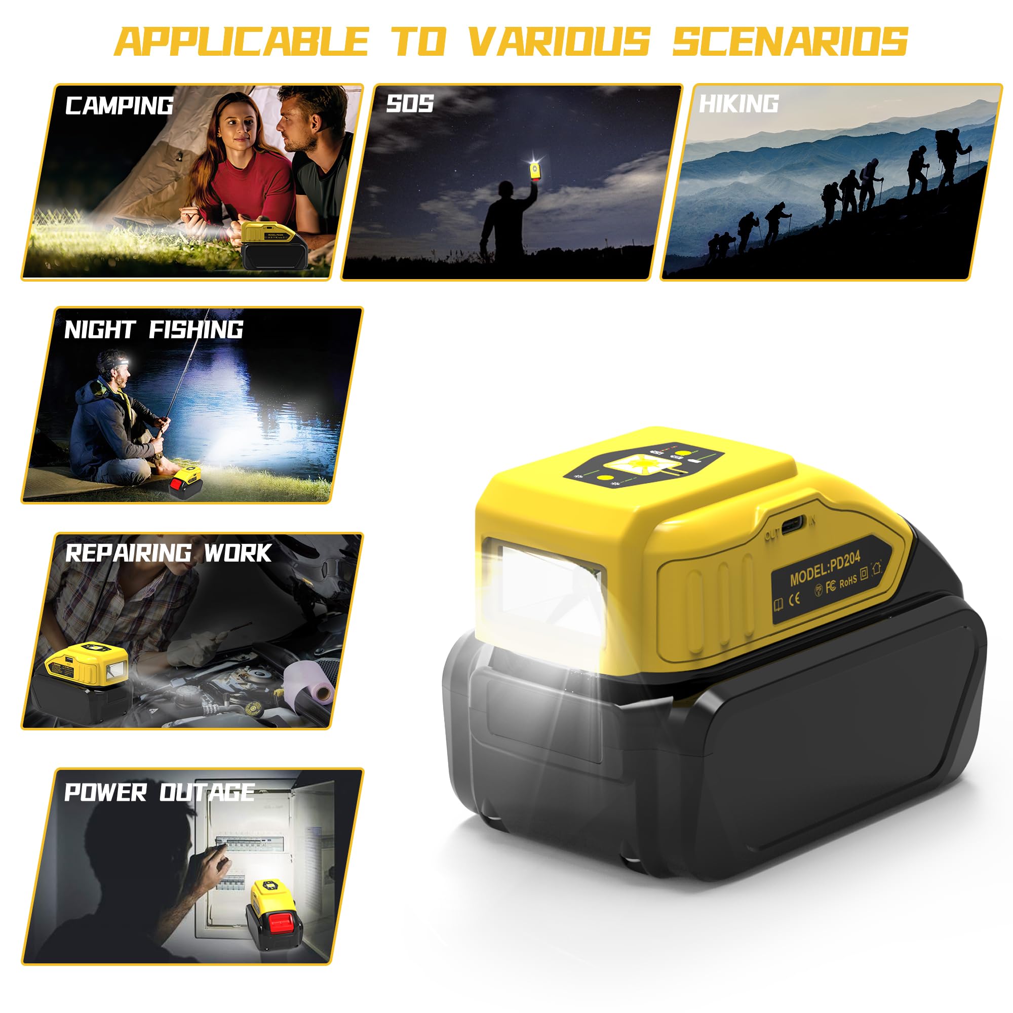 Rebicacate Portable USB Charger for Dewalt 20V Battery with USB C PD2.0 33W Output, Compatible with Dewalt Charger, Compatible with DCB204 DCB200 DCB205 Power Power Tools Lithium-Ion Battery