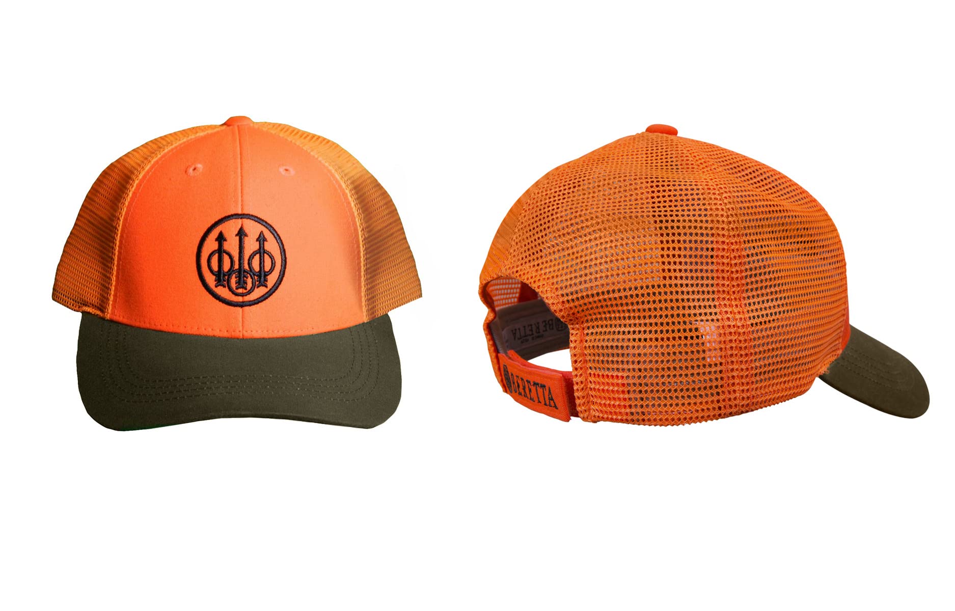 Beretta Men's Tobacco/Blaze Orange Upland Mesh Back Hunting Trucker Hat with Waxed Cotton Bill and Velcro Closure, One Size