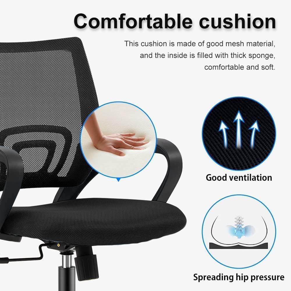 Black Classic Ergonomic Office Chair, Adjustable Support, Rolling Computer Chair, Study Chair