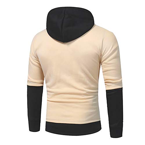 Men's Pullover Winter Workout Thenlian Mens' Long Sleeve Patchwork Hoodie Hooded Sweatshirt Tops Warm Outwear Blouse(Beige, XL)