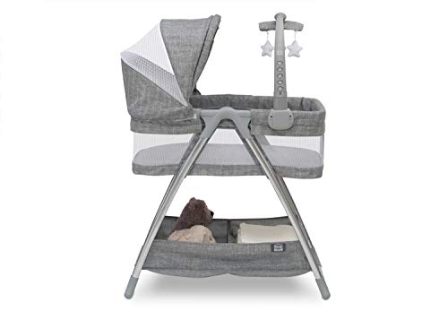 Simmons Kids City Sleeper Bedside Bassinet Portable Crib - Activity Mobile Arm with Nightlight, Vibrations, Twinkle Lights and Rotating Stars, Grey Tweed