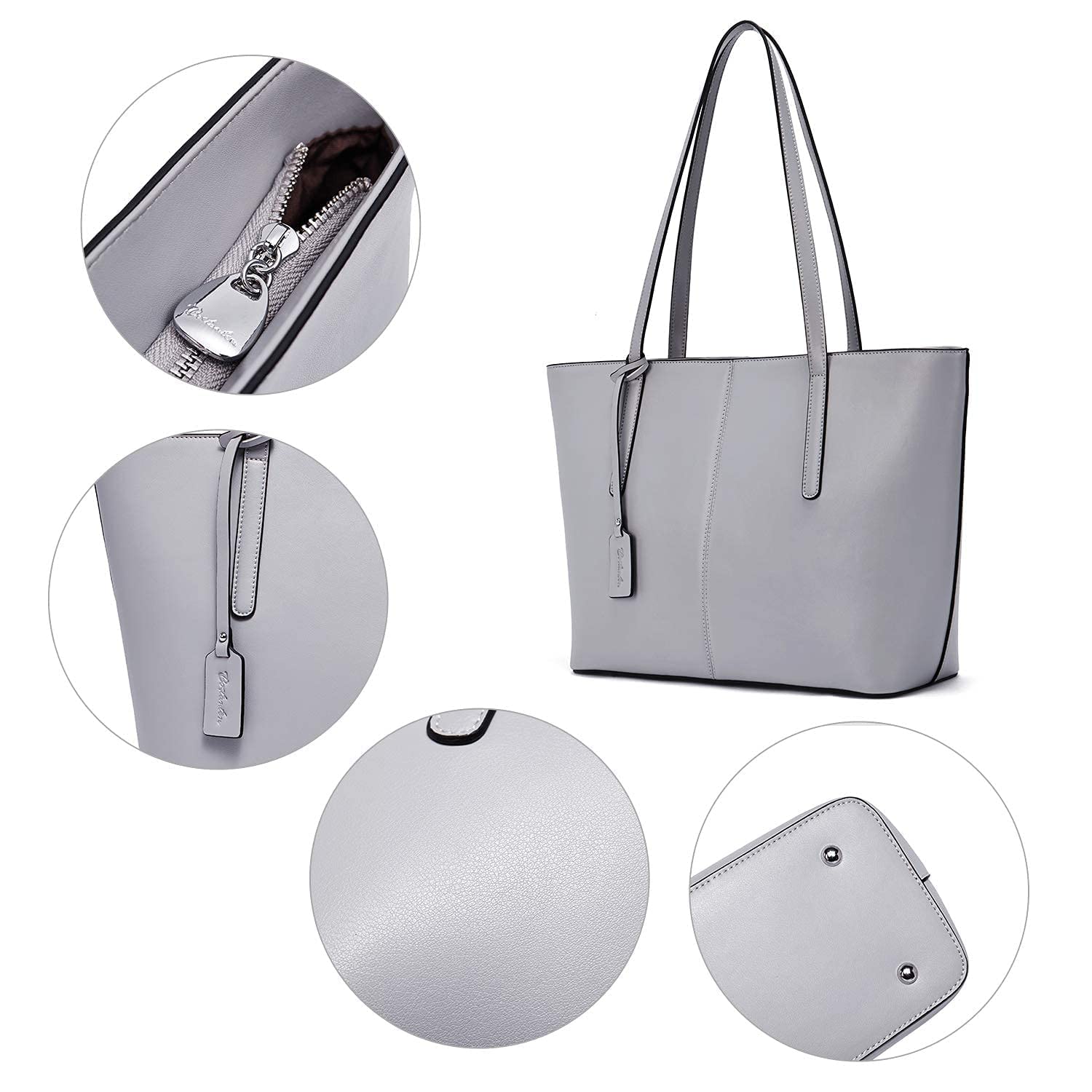 BOSTANTEN Women Handbag Genuine Leather Tote Shoulder Purses Bundle with Leather Wallets for Women RFID Blocking Zip Around Credit Card Holder