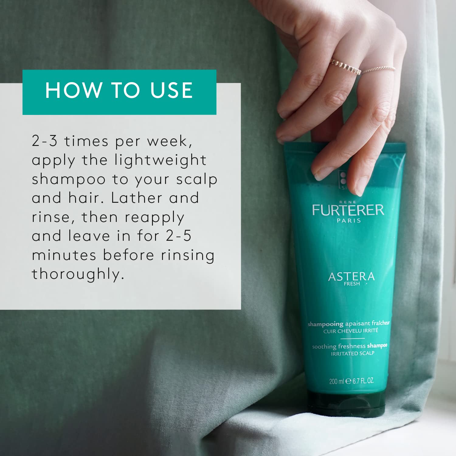 Rene Furterer ASTERA FRESH Soothing Freshness Shampoo, Irritated & Itchy Scalp, Peppermint, Eucalyptus 6.7 fl. oz.