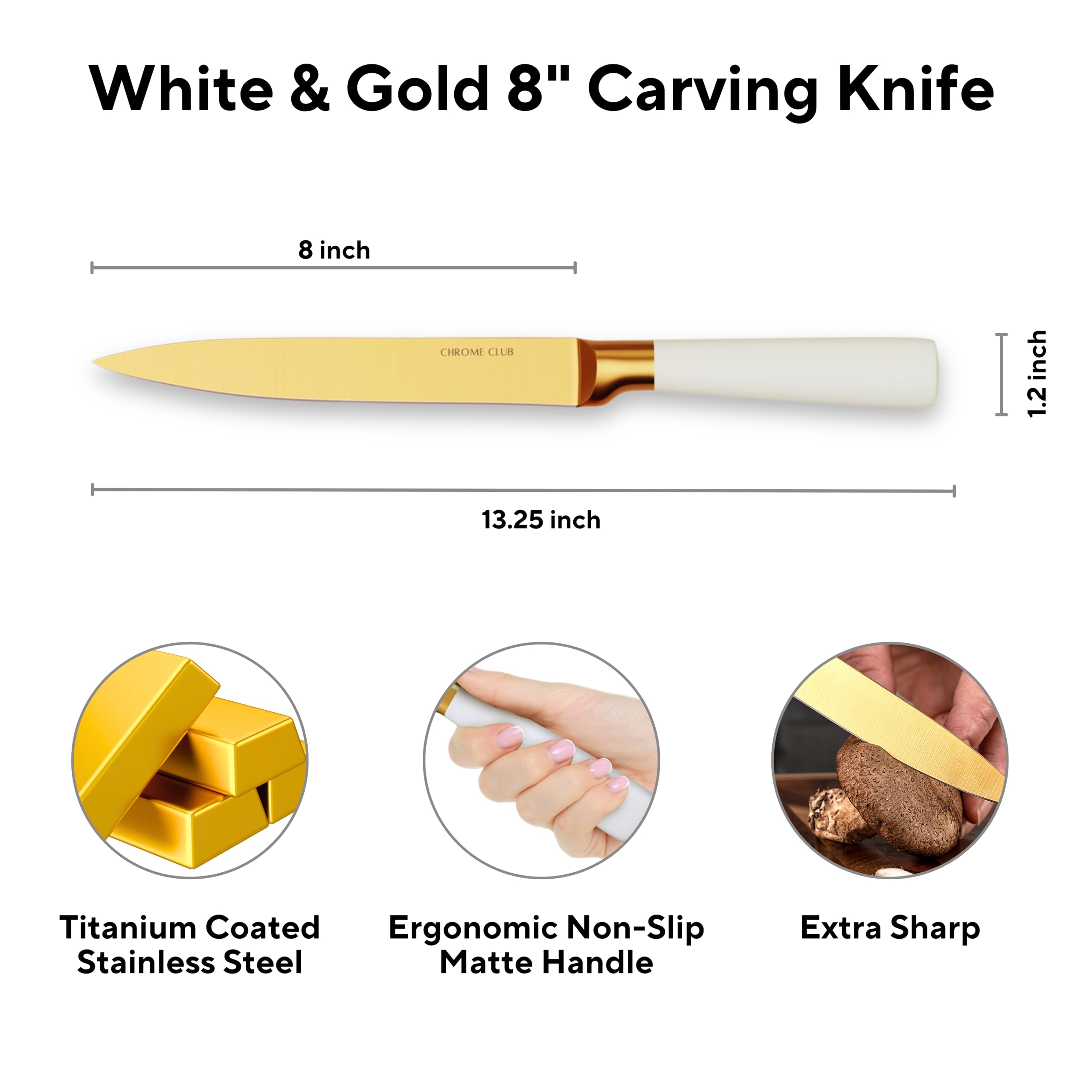 CHROME CLUB 5 inch Utility Knife - Stainless Steel White and Gold Paring Knife Best for Kitchen Vegetables and Fruit - Utility Knife Kitchen with Ergonomic Silicone Handle for Extra Grip