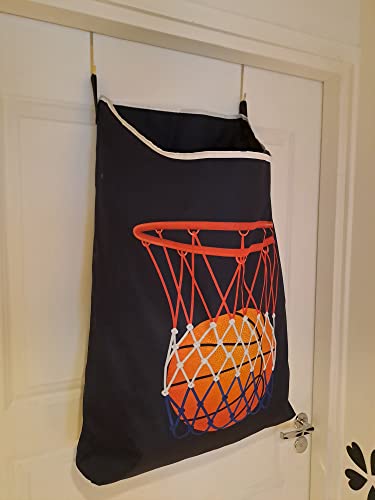 ByRebes Large over the Door Laundry Hamper for Boys w Hooks Basketball Laundry Basket College Dorm Room Essentials Bathroom Decor Wall Hanging Bag