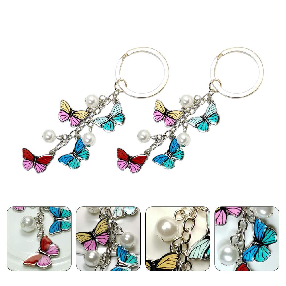 BESPORTBLE 2pcs Butterfly Key Chains Alloy Enamel Butterfly Pearl Keyring Clip Hook Key Charms Pendants for Handbag Purse Car Key Phone Backpack Decor