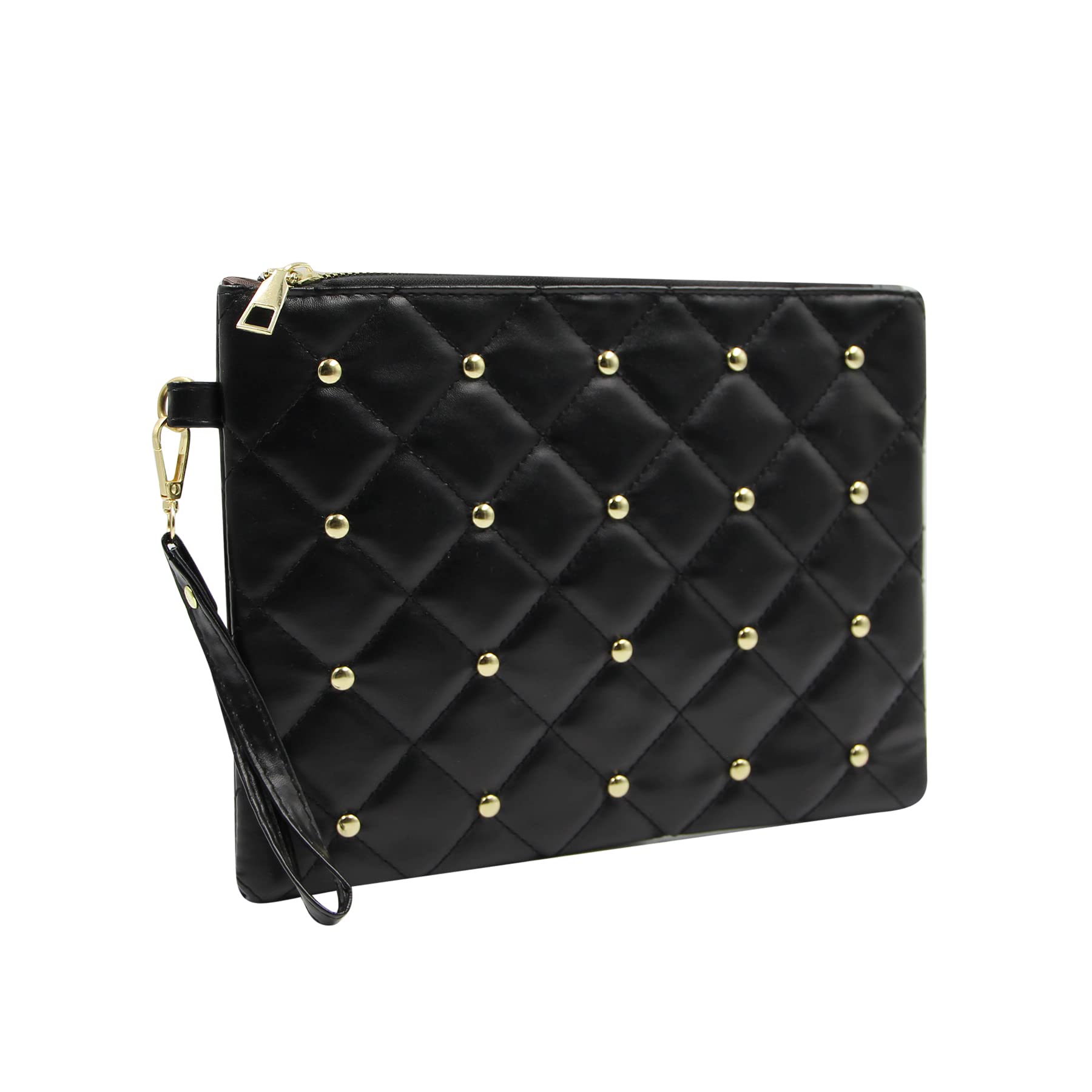 MOSSTYUS Women Wristlet Clutch Bag Purse Rhombus Rivets Handbag PU Leather Envelope Bag Large Wallets with Strap, Black