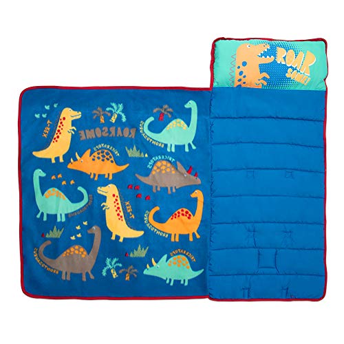 Baby Boom Funhouse Dinosaurs Kids Nap Mat Set β Includes Pillow and Fleece Blanket β Great for Boys Napping during Daycare or Preschool - Fits Toddlers, Blue