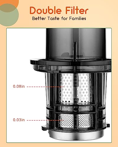 SOVIDER Compact Slow Masticating Juicer Machines- Up to 92% Juice Yield and 3.1" Wide Chute Cold Press Juicer for High Nutrient Fruits Vegetables Easy Clean with Brush Pulp Measuring Cup Reverse