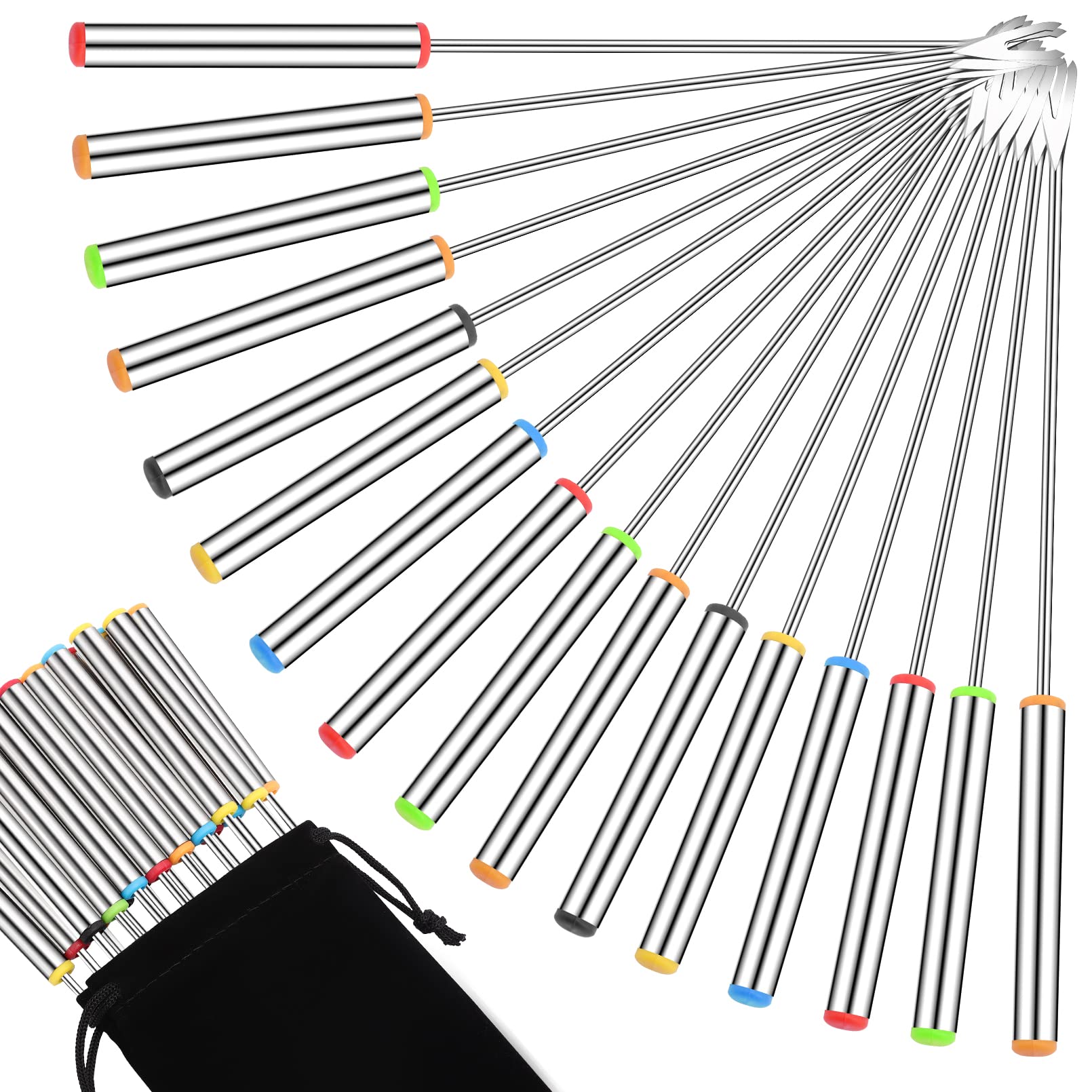Vyndicca 18 PCS Fondue Forks Stainless Steel,9.3inch Color Coding Cheese Fondue Forks with Heat Resistant Handle,Fondue Sticks for Chocolate Fountain Dessert Meat Barbecue Roast Marshmallows,6 color