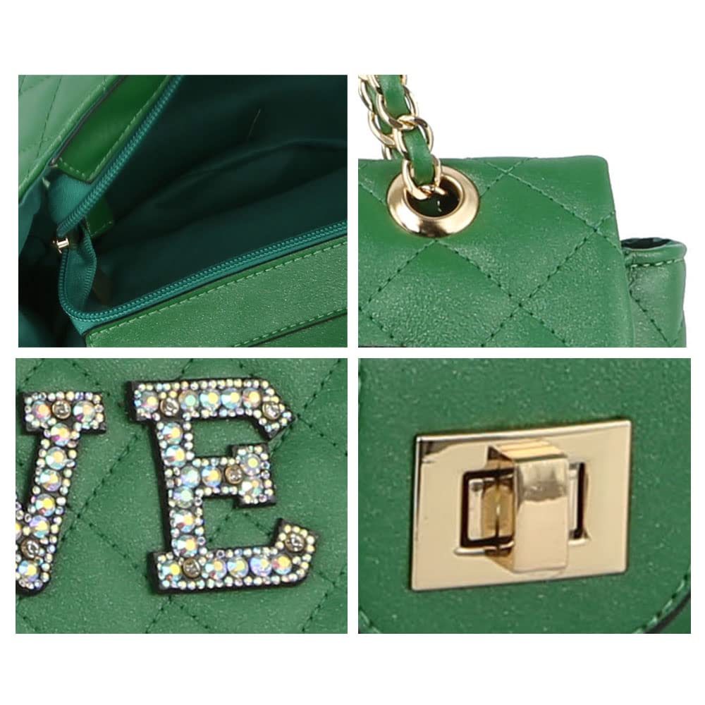 Quilted Crossbody Bags for Women, Bling Letter, Multi Color, Classic Flap (Black_Love)