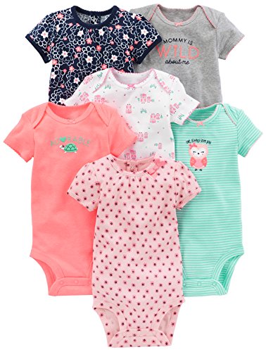 Simple Joys by Carter's Baby Girls' 6-Pack Short-Sleeve Bodysuit, Multicolor/Floral/Owl/Stripe, 0-3 Months