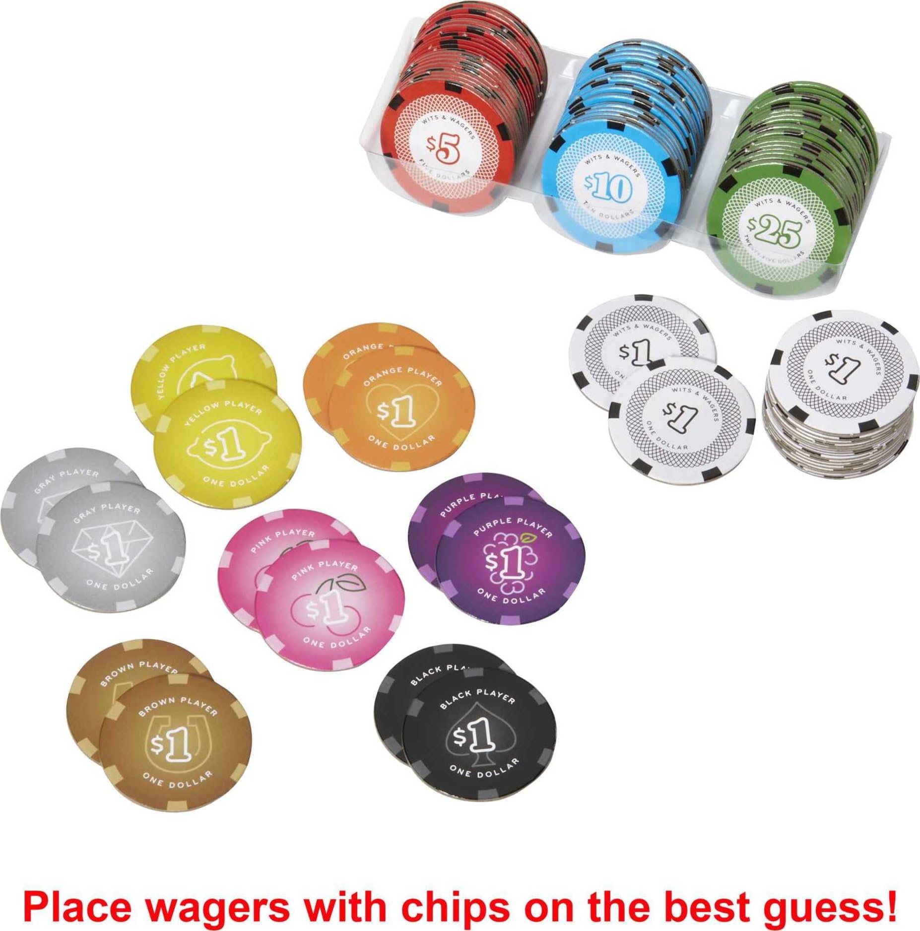 Mattel Games Wits & Wagers Board Game Vegas Edition, Party Game with Dry Erase Boards, Markers & Poker Chips for 5+ Players