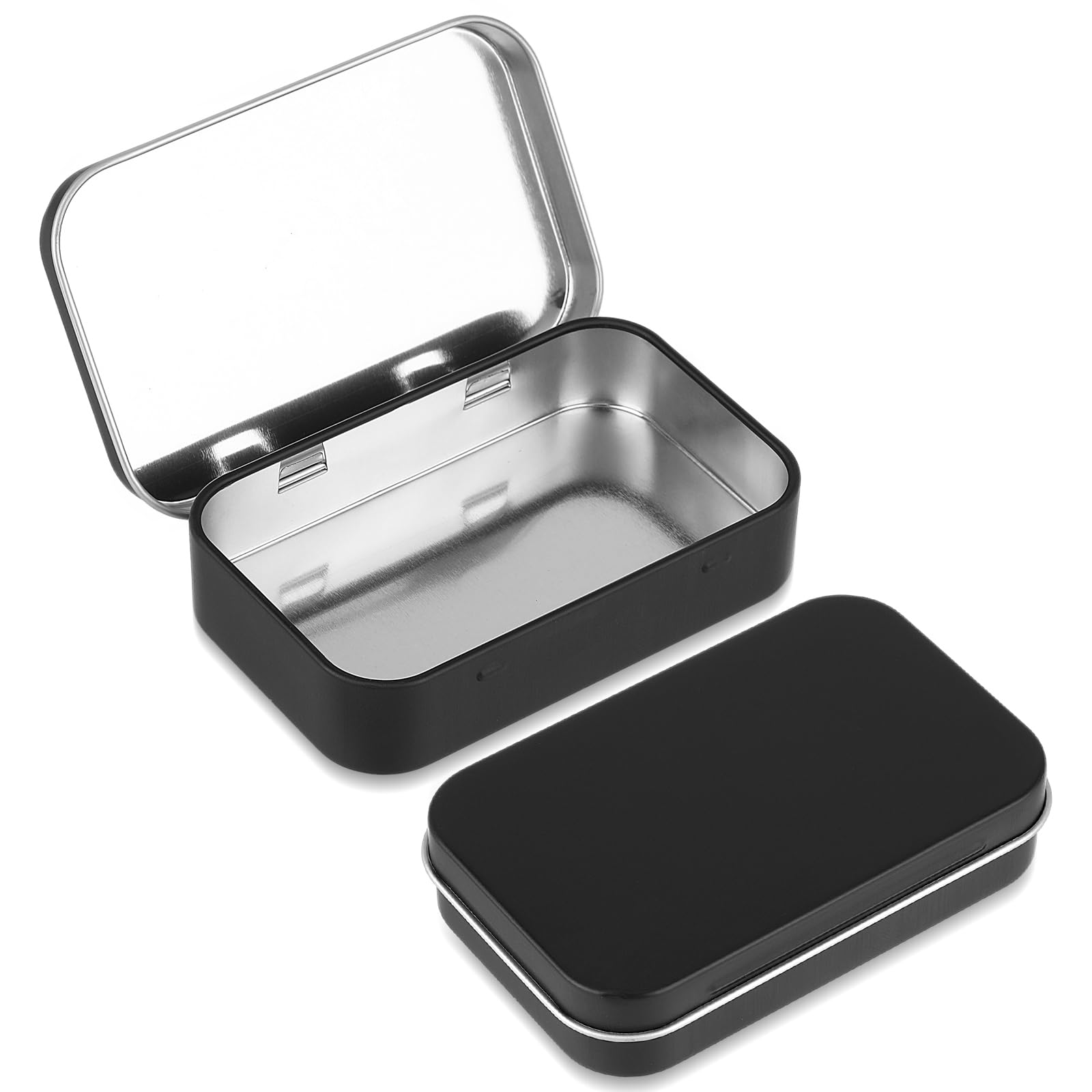 Qianyu Mini Portable Storage Organizer Rectangular Empty Hinged Tin Box Containers Small Container Tins with Lid Black Home Storage Boxes for Candies Key Earrings Jewelry Crafts Drawing Pin
