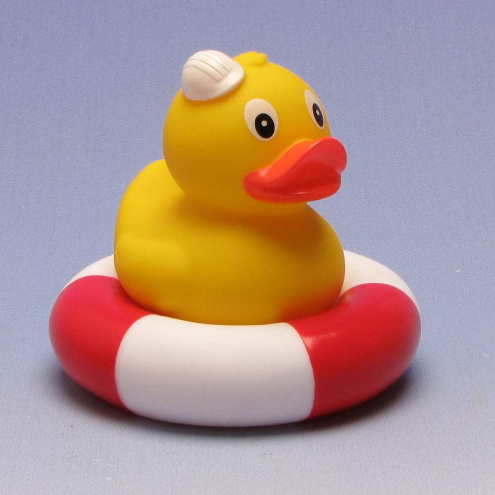 Standing Rubber Duck Construction Worker - lifebelt | Bath Duck | L: 6 cm - lifebelt 9 cm Diameter