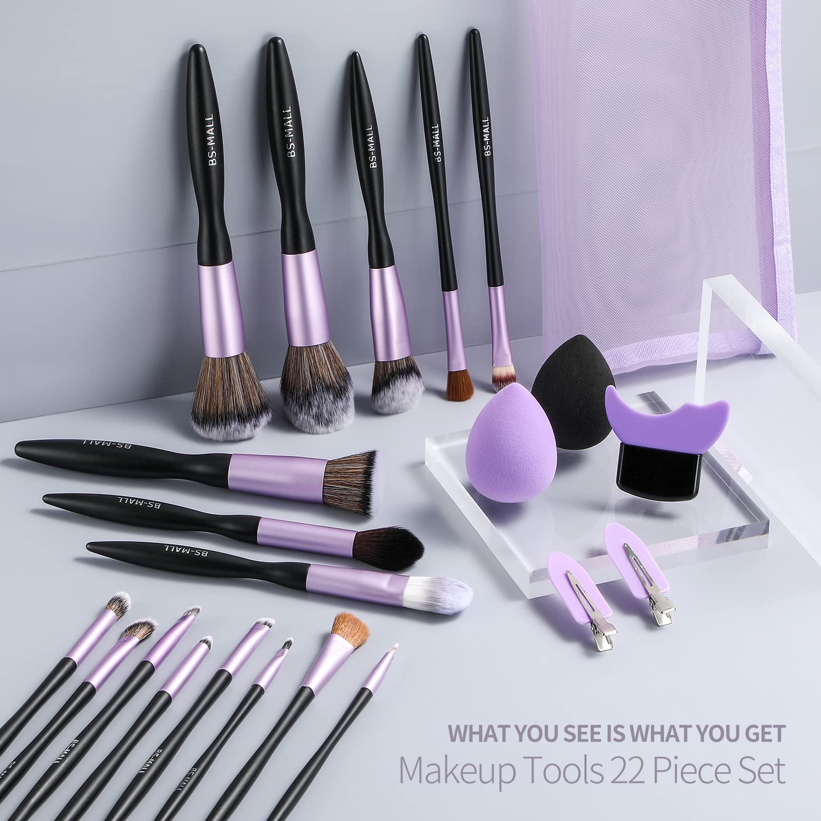 BS-MALL Makeup Brushes 21 pcs Makeup Tools Kit Premium Synthetic Powder Foundation Contour Concealers Lip Brushes with Makeup Sponge & Eyeshadow Applicator Kit