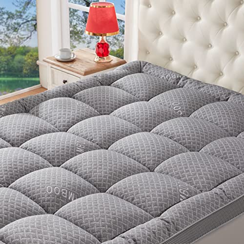 Ichrysania Queen Mattress Topper Cooling Mattress Toppers Extra Thick Pillowtop Plush Mattress Pad with 8-21 Inch Deep Pocket Gray