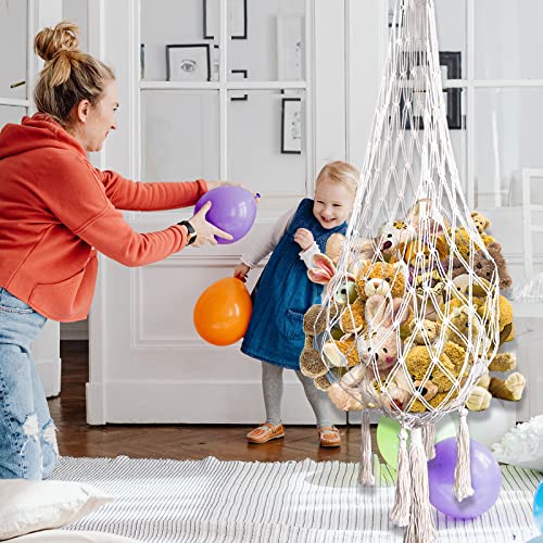 Stuffed Animal Storage Hammock Net, Strong Stuffed Toy Ceiling and Walls Hanging Net, Large Corner Mesh Bag Toys Organizer with Hanging Hook for Plush Toy Display Kids Playroom Home Decor (White)