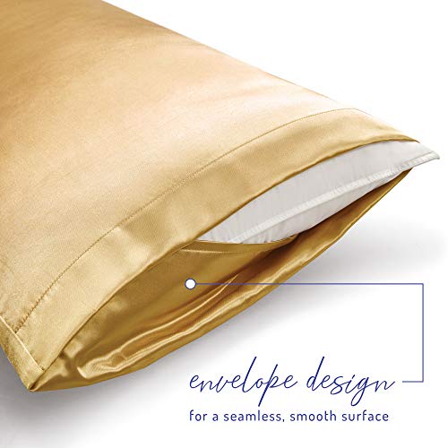 Gold Satin Pillow Cases Queen Set of 2 | Luxury Silk Pillowcase for Hair and Skin | 20 x 30 Inch–Slip Silky Comfort with Envelope Closure